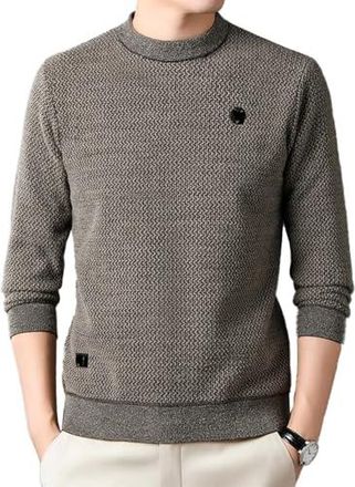 Generic Haut chaud et confortable doublé à col rond pour homme - Pull tricoté texturé pour lhiver - Pull dhiver en peluche épaisse, café, XXL