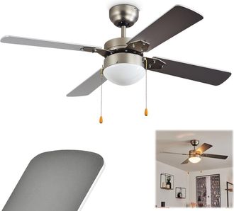 HOFSTEIN Deckenventilator Hamnvik, Deckenlampe mit Ventilator aus Metall in Nickel-matt/Silber/Wei&szlig;, (&Oslash; 106,6 cm), Auf-/Abwind, 3 Geschwindigkeiten, E14, Zugsc