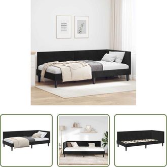 vidaXL vidaXL Schlafsofa - Eckbettgestell mit Kopfteil Schwarz 100 cm x 200 cm Samt