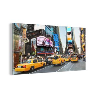 MuchoWow Glasbild Glasfoto Wandbild Bilder Deko 80x40 cm New York - Taxi - Gelb