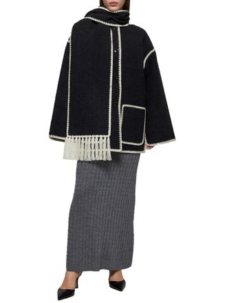 Toteme Built-in Scarf Felted Wool Jacket - Black
