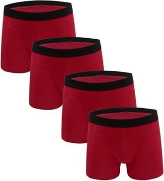 ZLYC Boxer en coton pour homme, Lot de 4 boxers rouges, XL