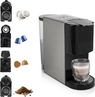 Princess Machine à café multi-capsules 4 en 1 - Capsules, dosettes, café moulu - Sans BPA - 800 ml - 1450 W - Noir et argent - 249450