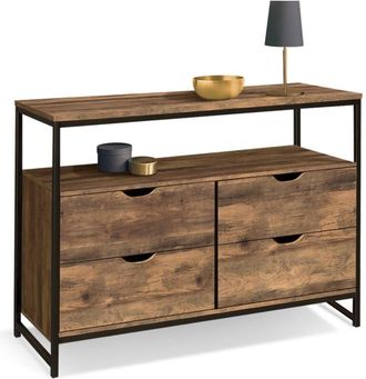 IDMarket Idmarket - Commode 4 tiroirs hawkins 110 cm bois foncé design industriel avec étagère