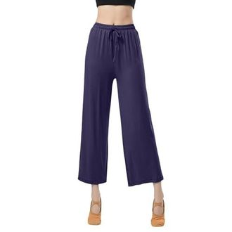 Generic Pantalon de yoga confortable pour femme avec poches, jambes larges, pantalon de pyjama d&eacute;contract&eacute;, bleu marine, XXL