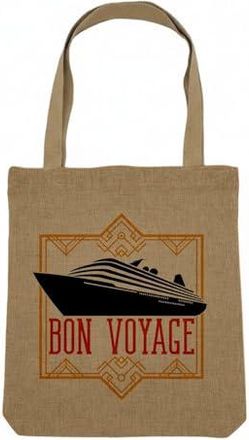 Fabulous Sac Shopping Tote Bag Aspect Lin - Bon Voyage Art Deco Paquebot Luxe - Sac de Courses Toile Epaisse 360g Beige Naturel Cabas Port&eacute; Epaule Solide Impri