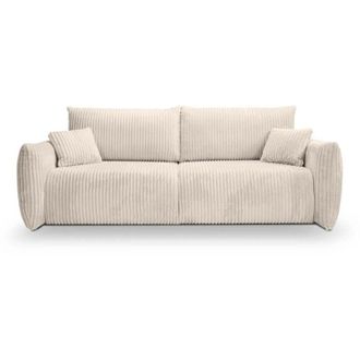 Casanova ELIO - Canap&eacute; droit convertible gros velours c&ocirc;tel&eacute; 3 places - Beige