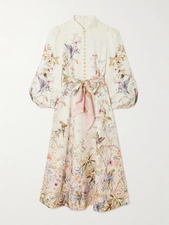 Zimmermann Robe Midi En Lin Imprim&eacute; &Agrave; Ceinture Rebellion - Cr&egrave;me