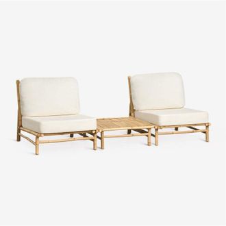 Sklum Garten-Set mit 2 Sesseln und quadratischem Couchtisch 75x75 cm aus Bambus Isendra
