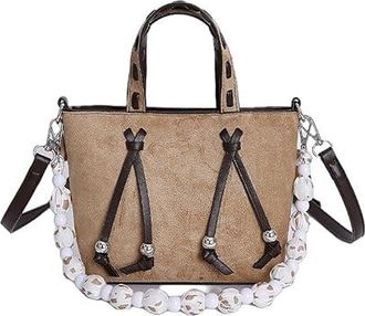 Generic Sac r&eacute;tro en daim synth&eacute;tique Hobo Sac &agrave; main Couleur unie Sac &agrave; main tiss&eacute; pour femmes Voyage Shopping, kaki, 8.66*2.76*6.3Zoll
