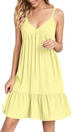 Generic Robe de mari&eacute;e formelle pour femme - Bo&icirc;te de nuit - Col en V - Bandouli&egrave;re r&eacute;glable - Robe sans manches - Rouge - Courte - Sexy, jaune, 3XL