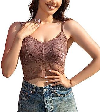 Generic Soutien-gorge confortable pour femme - Grande taille - Rembourrage en dentelle, marron, XL