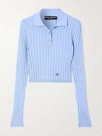Dolce & Gabbana Oberteil Aus Rippstrick Mit Polokragen Und Verzierung - Blau