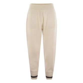 Brunello Cucinelli Femme, Pantalons, Beige, Taille: 40 FR English Rib Cashmere Knit Pantalons