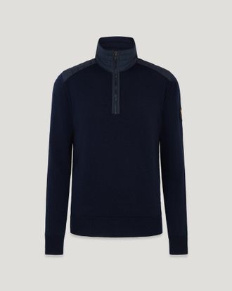 Belstaff Pull Quart De Zip Kilmington Pour Homme Laine M&eacute;rinos Bleu Encre Fonc&eacute; 2xl