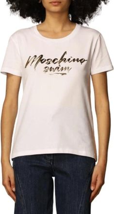Moschino Femme, Tops, Blanc, Taille: 42 FR Logo Print Jersey T-Shirt