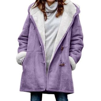 Generic Veste polaire pour femme avec doublure Sherpa, col &agrave; revers, veste chaude en peluche Sherpa rembourr&eacute;e, boutons, manteau dext&eacute;rieur, violet, 4XL