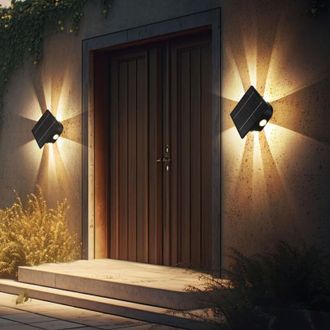 Globo Lighting Lampe solaire noire, lampe dext&eacute;rieur, applique murale de terrasse, moderne, lampe de jardin carr&eacute;e, mur de maison &agrave; batterie r&eacute;sistant aux