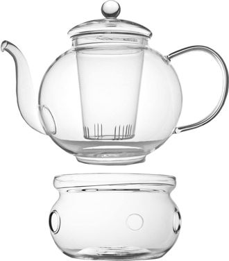 Bredemeijer Teekanne Glas einwandig 1.5 Liter - Glas Tee-Filter-Einsatz für losen Tee oder Teebeutel - große Glaskanne mit Teewärmer aus Glas
