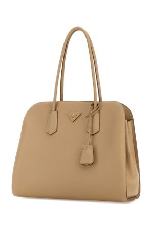 Prada Womens Beige Leather Shopping Bag Sabbia Borse A Mano