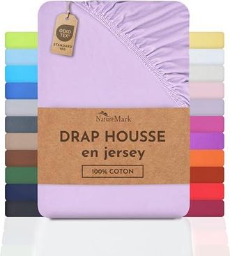 NatureMark Drap-Housse en Jersey, 100% Coton, Disponible dans de Nombreuses Tailles et Couleurs, qualit&eacute; Oeko-Tex Standard 100, 90 x 200 cm - 100 x 200 cm, Lilas