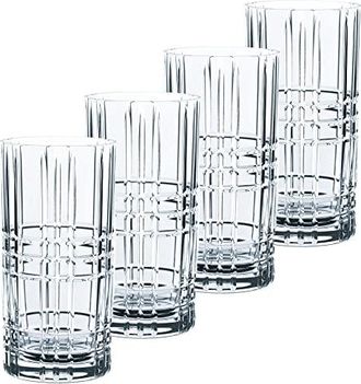 Nachtmann Longdrinkgläser Set 445 ml, 4 Stück, Square, 101049, Cocktailgläser aus Kristallglas, Trinkgläser spülmaschinenfest