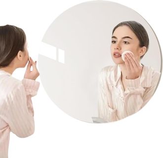 Generic Acrylrunde Weiche Spiegelaufkleber - 30 X 30 Cm Make -up -Spiegelaufkleber | Selbstklebendes Badezimmer-Waschtischspiegel Mit Schutzfilm, Wasserdichte