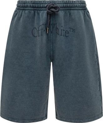 Off-white Homme, Shorts, Bleu, Taille: S Short &agrave; Cordon de Serrage avec Logo Imprim&eacute;