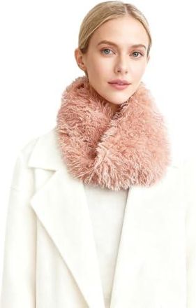 Lina & Lily &Eacute;charpe Tube Snood en Fausse Fourrure Poils Longs Boucl&eacute;s pour Femme Hiver (Rose Clair)