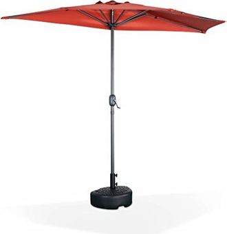 Alice's Garden Parasol de balcon &Oslash;250cm - CALVI - Demi-parasol droit. m&acirc;t central en aluminium avec manivelle douverture. toile terracotta