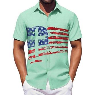 Generic Chemise en coton et lin pour homme, haut de sport 2026 pour homme, 4 juillet du jour de lind&eacute;pendance, chemise en lin d&eacute;contract&eacute;e et tendance, vert m