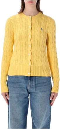 Polo Ralph Lauren Femme, Pulls, Jaune, Taille: 42 FR Cardigan ras du cou en coton &agrave; torsades