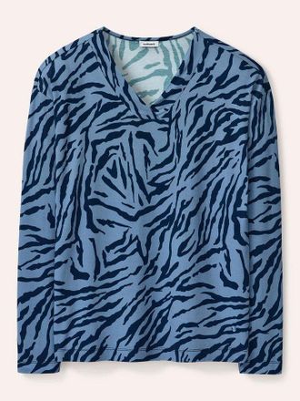 Walbusch T-Shirt Damen Shirt aus Viskose mit Animalprint V-Ausschnitt Langarm, pflegeleicht