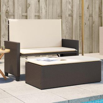 vidaXL Vidaxl - Gartenbank mit Kissen und Hocker Braun Poly Rattan