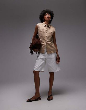 Arket Short en serg&eacute; de denim ample &agrave; taille mi-haute et cinq poches - Blanc