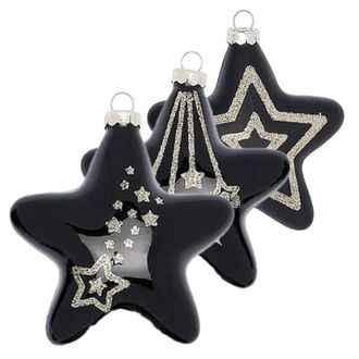 Magic Bodyfashion Magic Christbaumschmuck Sterne Glas | Set 3 Sterne 8cm | Weihnachtskugeln Christbaumkugeln Stern-Form (Ebony Black // schwarz)
