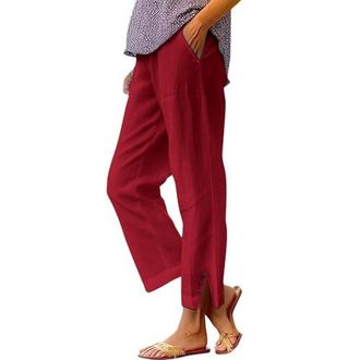 Generic Pantalon d&eacute;t&eacute; 7/8 pour femme - L&eacute;ger - Avec cordon de serrage et poches - Pantalon en coton et lin - Pantalon &eacute;l&eacute;gant et a&eacute;r&eacute; - D&eacute;contract&eacute; - Conforta