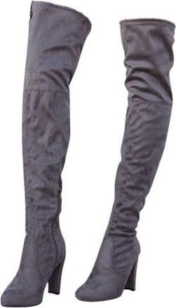 Generic Bottes hautes serr&eacute;es &agrave; plateforme pour femme, bottes au-dessus du genou pour femme, bout pointu au-dessus du genou, talon mi-&eacute;pais, extensibles, anti