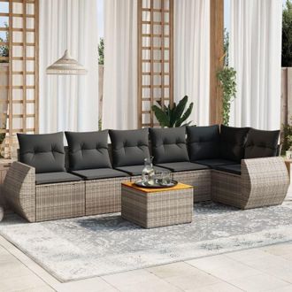 vidaXL Vidaxl - Salon de jardin avec coussins 7 pcs gris r&eacute;sine tress&eacute;e