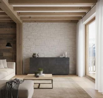 Dmora Kommode John, K&uuml;chen-Sideboard mit 2 T&uuml;ren und 3 Schubladen, Wohnzimmer-Buffet, 100 % Made in Italy, 180 x 43 x 86 cm, Schiefer