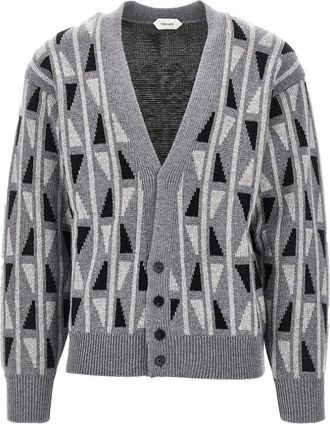 Versace Cardigan en laine et cachemire jacquard - Femme - Pulls - Gris - Taille: 46 FR