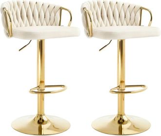 Woltu Woltu - Lot de 2 Tabourets de Bar Tabourets Pivotant &agrave; 360&deg;, Hauteur R&eacute;glable, Velours + M&eacute;tal, Cr&egrave;me