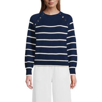 Lands End Pullover DRIFTER mit Schulterkn&ouml;pfen, Damen, Gr&ouml;&szlig;e:40-42 regular, Blau, Baumwolle, by Lands End