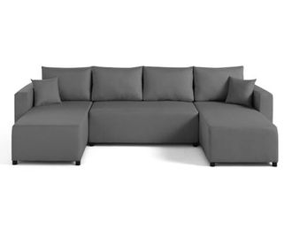 Best Mobilier Canapé Panoramique en U Convertible avec Coffre Regala en Tissu - Canapé Lit - Grand Sofa XXL Gris 7 Places - Salon