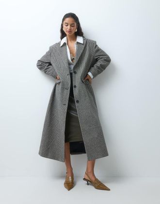 Aria Cove blazer manteau long oversize &agrave; carreaux marron et gris-Multi