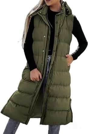 Generic Long gilet matelass&eacute; l&eacute;ger pour femme, manteau dhiver chaud &agrave; fermeture &eacute;clair, manteau dhiver, vert militaire, 3XL
