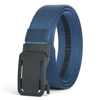 Generic Ceinture tactique en nylon double couche &eacute;paisse avec boucle automatique, ceinture &agrave; cliquet en nylon sans trous r&eacute;glable, bleu, 120 cm