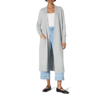 Amazon Essentials Damen-Strickjacke, Normale Passform, leicht, Staublänge, Mittelgrau meliert, Größe S