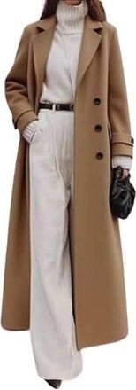 Generic Manteau long &agrave; double boutonnage pour femme - &Eacute;l&eacute;gant m&eacute;lange de laine chaude, marron, XXL