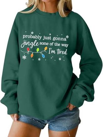 Generic Sweat-shirt de No&euml;l fantaisie imprim&eacute; lettres pour femmes, Probably Just Gonna Jingle Some of the Way graphique manches longues col rond pull de No&euml;l 